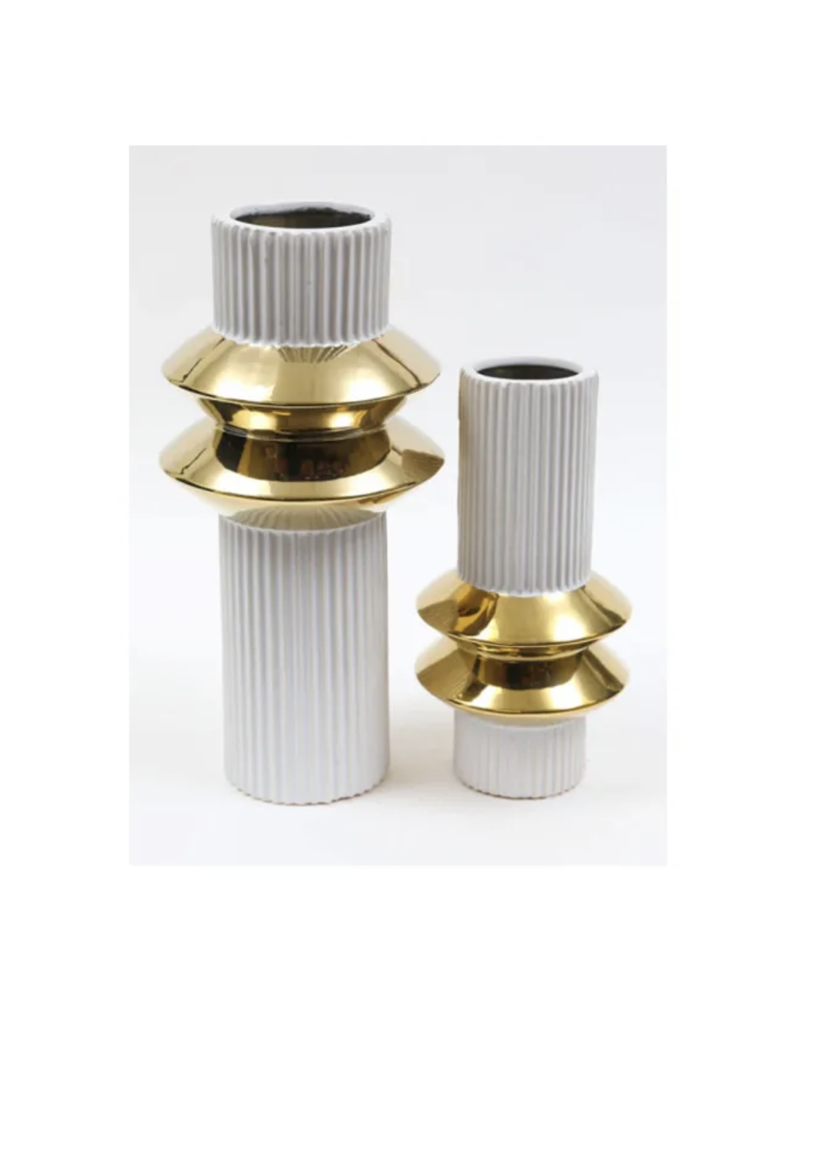 My Dazzling Decor | White Linear Vase With Center Gold Rim Design